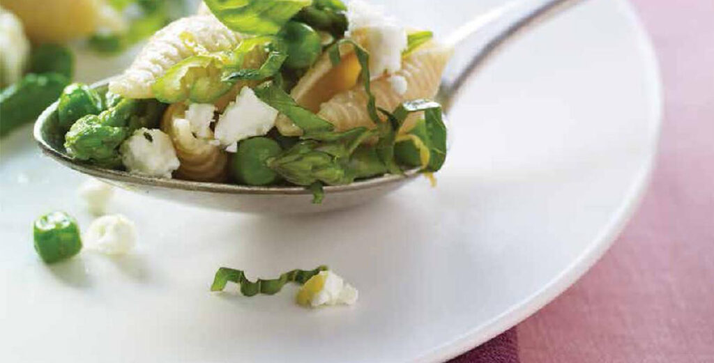 SHELLS & ASPARAGUS, PEAS, FETA & MINT | Vegetarian Recipes