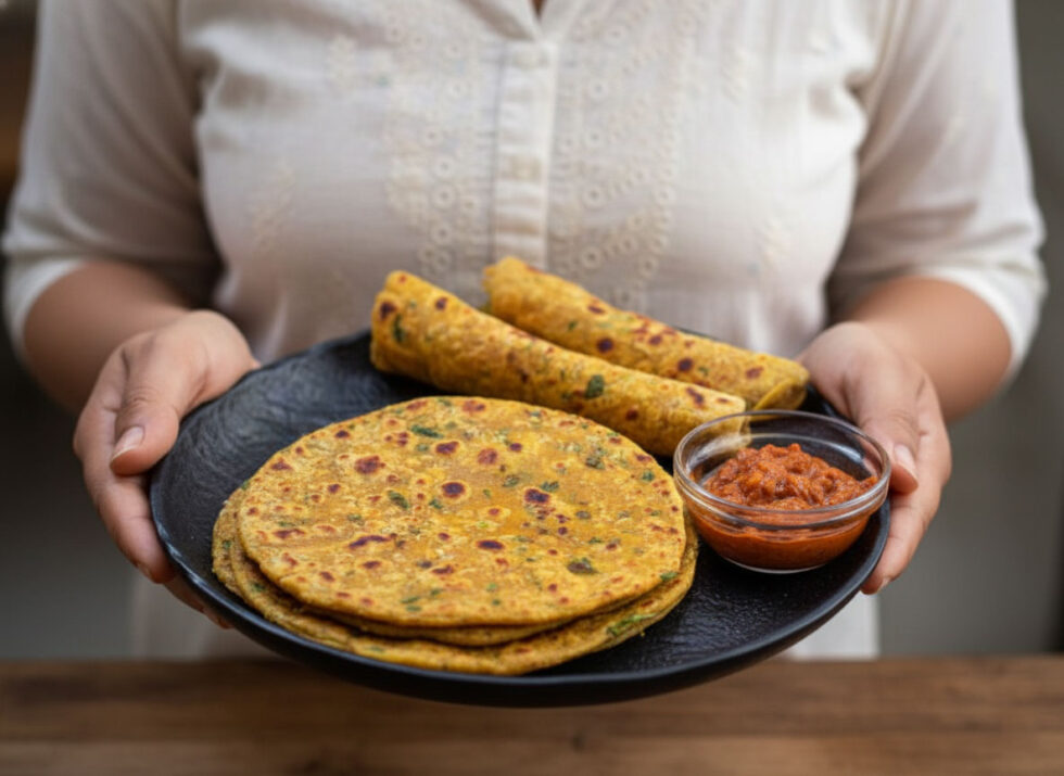 Griddle-Baked Chickpea and Whole Wheat Bread BESAN THEPLA | Vegetarian ...