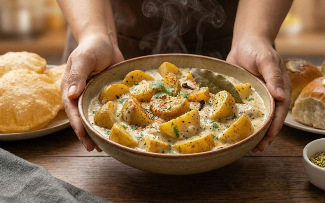 Creamed-Potatoes-with-Lemon-Pepper-EKADASEE-ROGAN-ALOO | Vegetarian Recipes